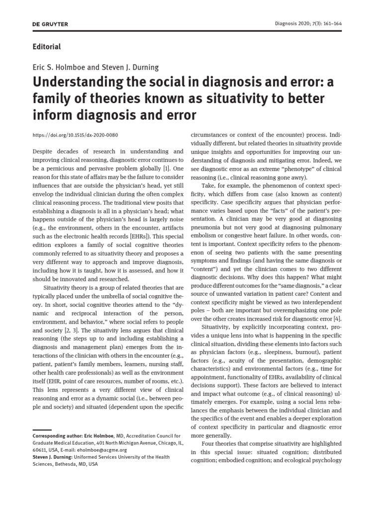 Understanding The Social in Diagnosis and Error: A Family of Theories ...