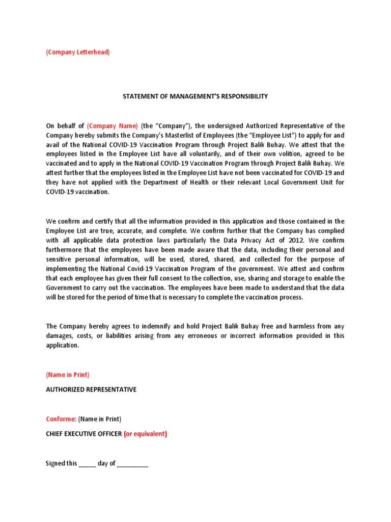 Statement of Management Responsibility | PDF