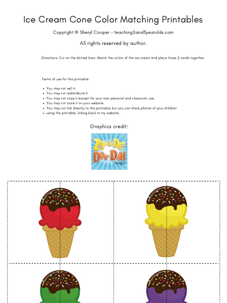 Ice Cream Cone Color Matching Printables | PDF