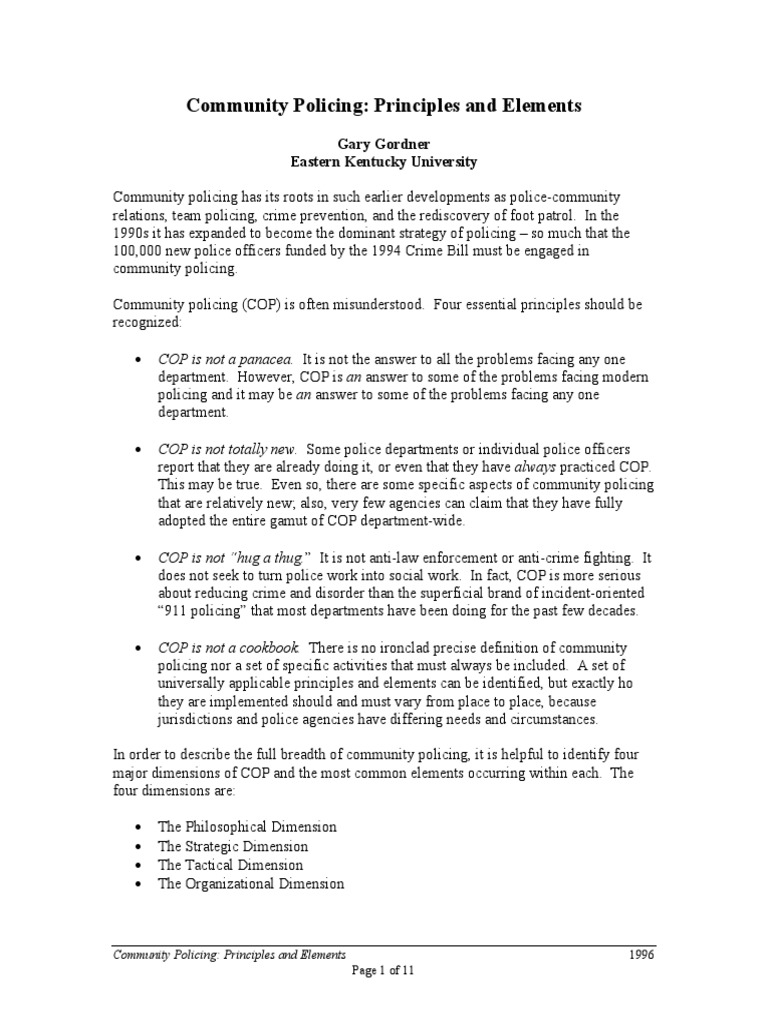 Community Policing: Principles and Elements: Gary Gordner Eastern ...