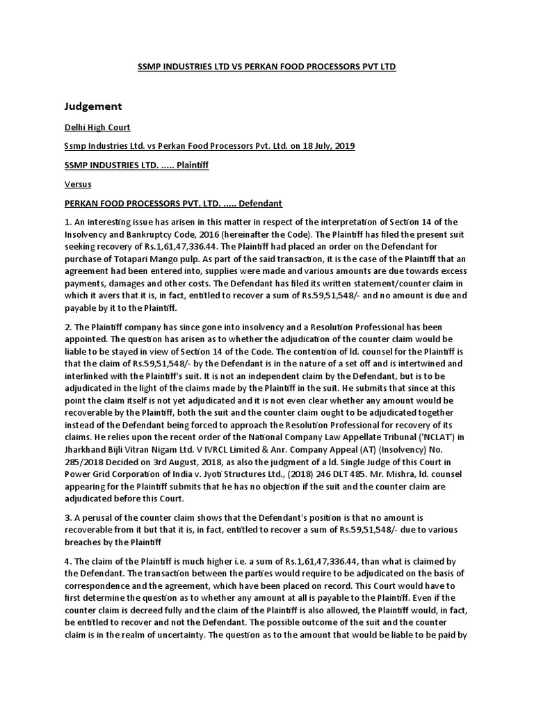 SSMP Industries LTD VS Perkan Food Processors PVT LTD | PDF | Lawsuit ...