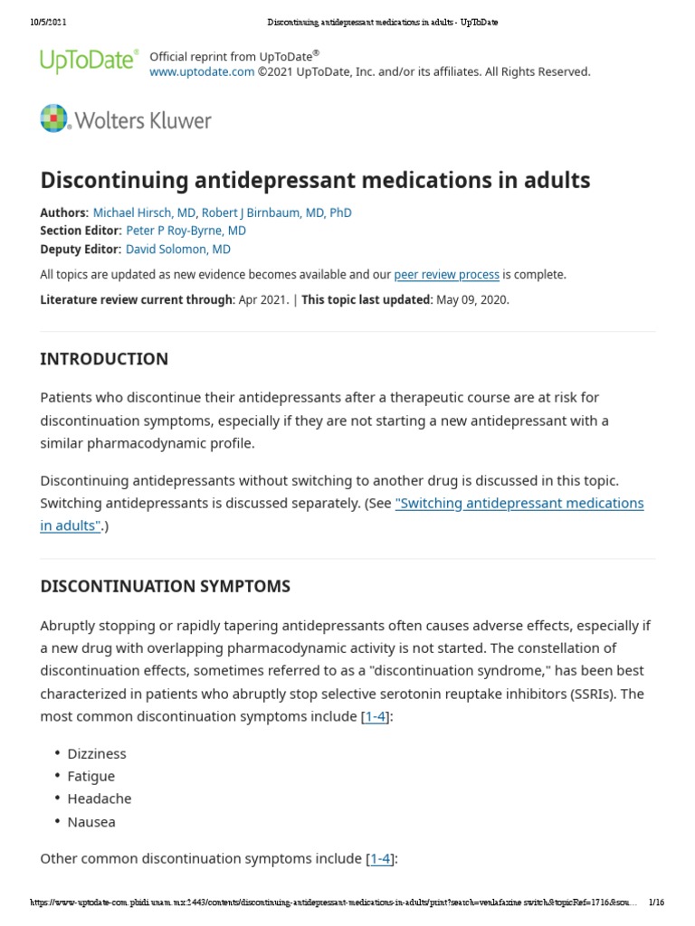 Discontinuing Antidepressant Medications in Adults | PDF ...
