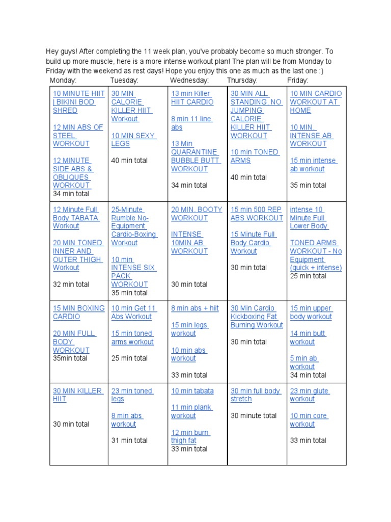 4 Week Intense Workout Plan | PDF | Hobbies | Determinants Of Health