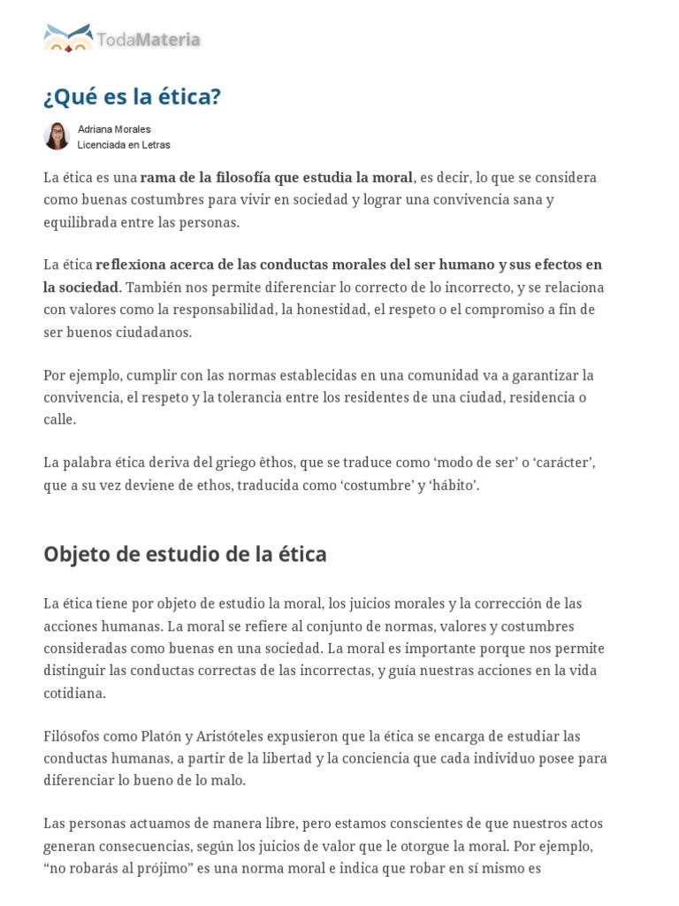 Qué Es La Ética - Su Objeto de Estudio, Sus Ramas, Tipos y Origen - Toda Materia | Descargar ...