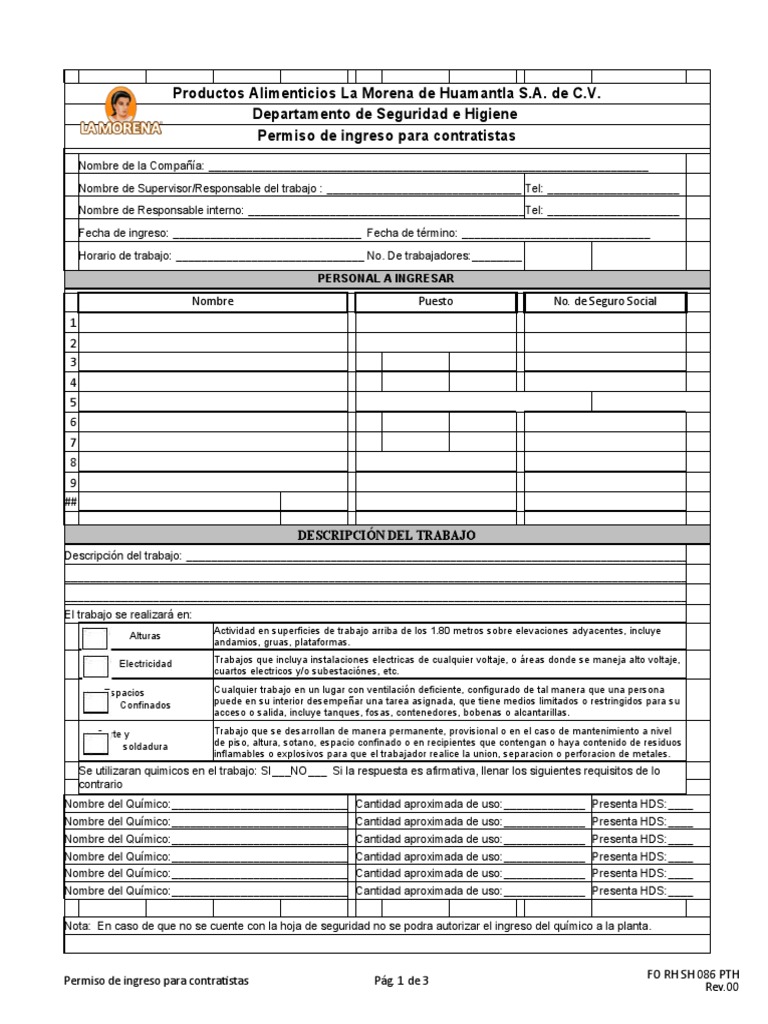 Permiso de Ingreso para Contratistas | PDF