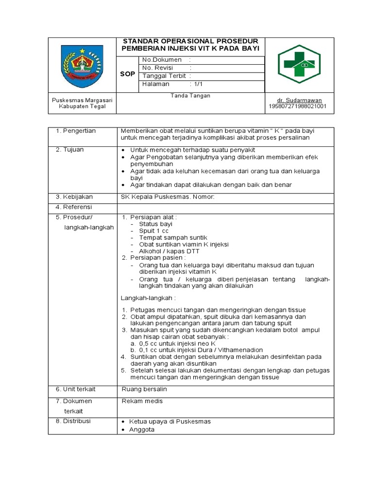 Sop Injeksi Vit K Pada Bayi | PDF