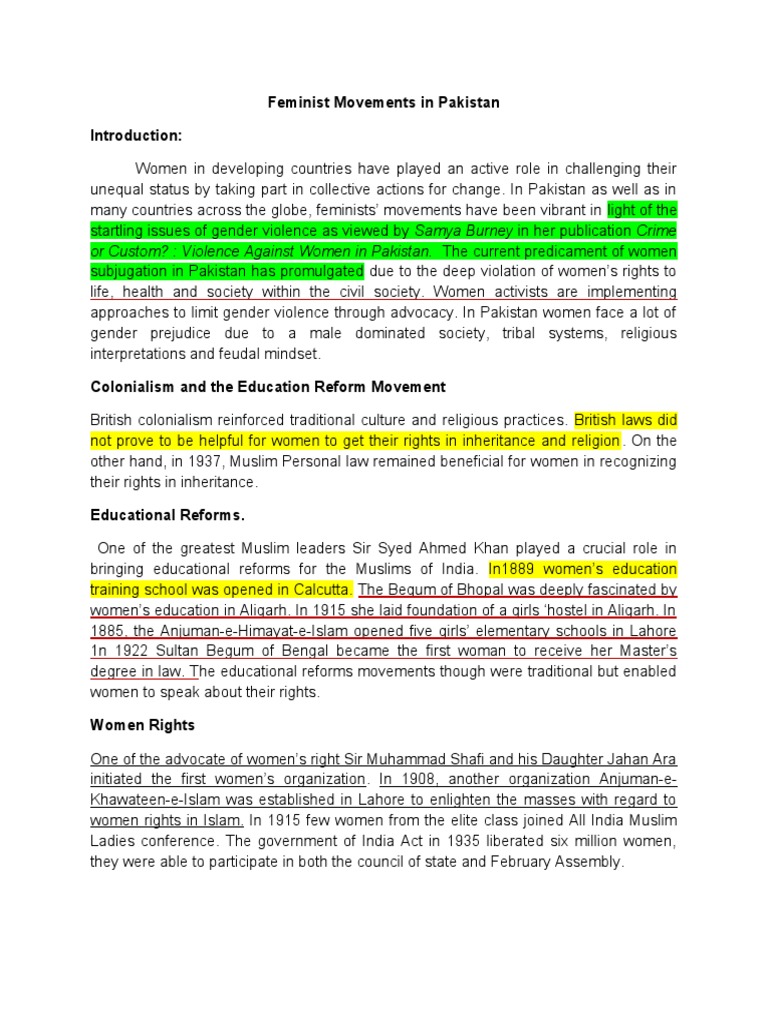 Q 10 Feminist Movements in Pakistan (PR) | PDF | Gender Studies | Feminism