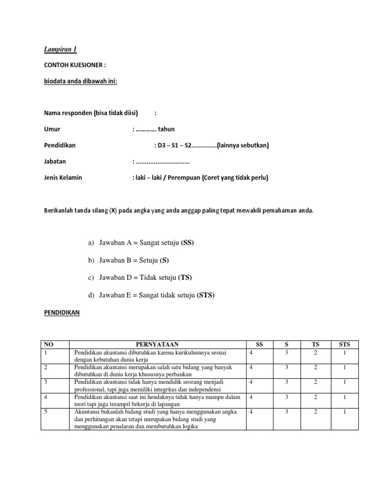 Contoh Kuisioner | PDF