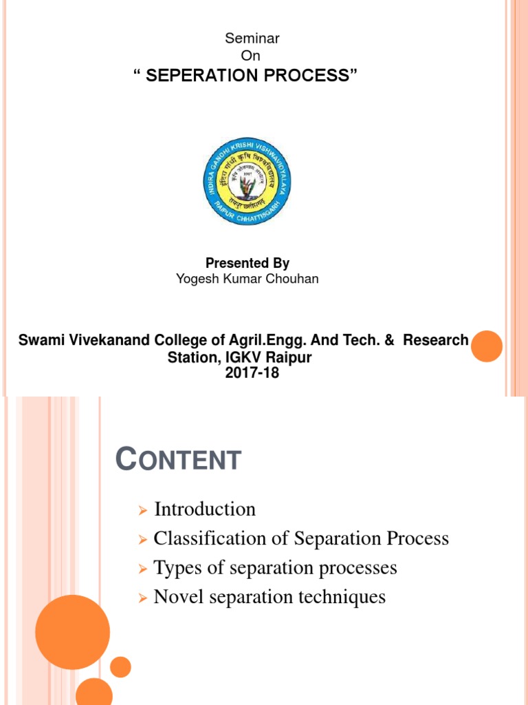 " Seperation Process": Seminar On | PDF | Filtration | Distillation