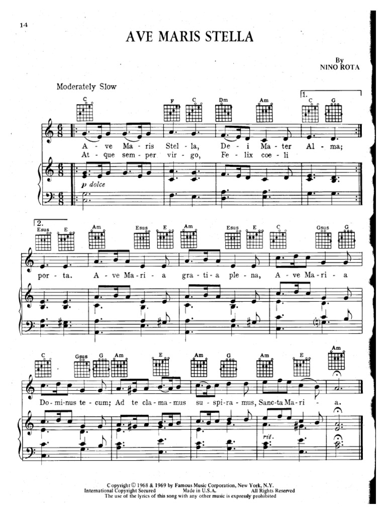 Nino Rota Ave Maris Stella Piano Vocal | PDF
