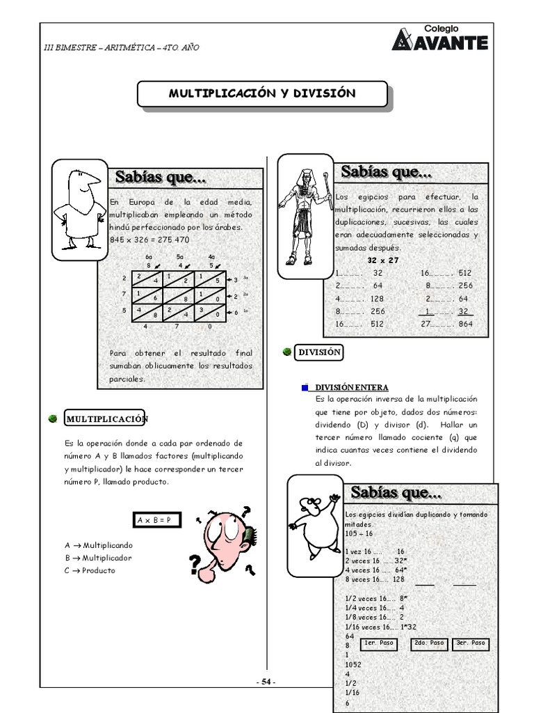 4to. Año - Guía 4 - Multiplicación y División | PDF | División ...