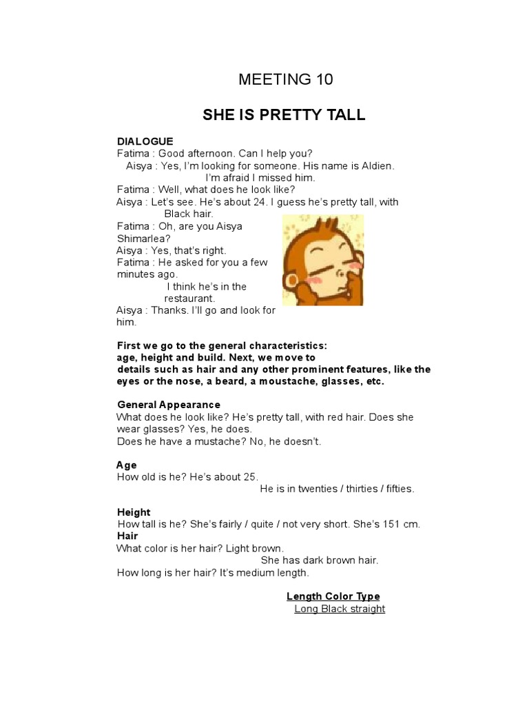 Describing People: Dialogue & Practice | PDF | Hair | Human Appearance