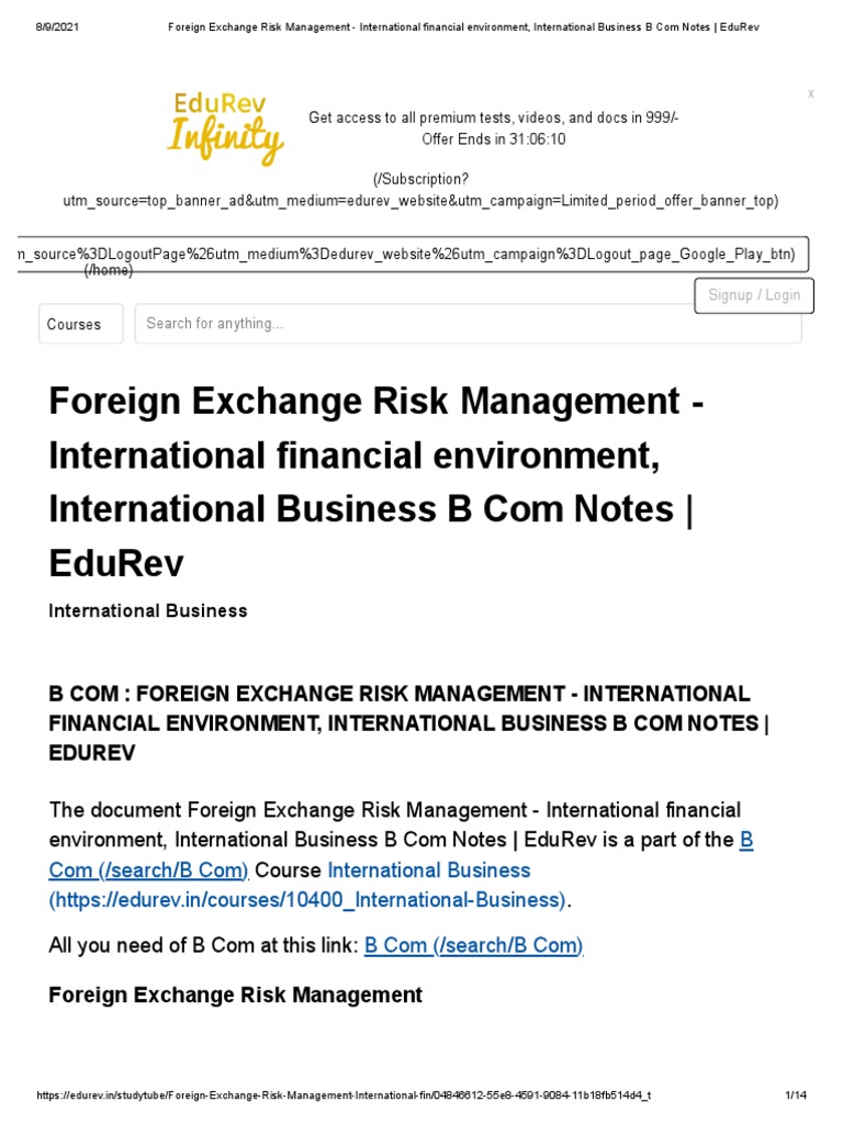 Foreign Exchange Risk Management - International Financial Environment ...