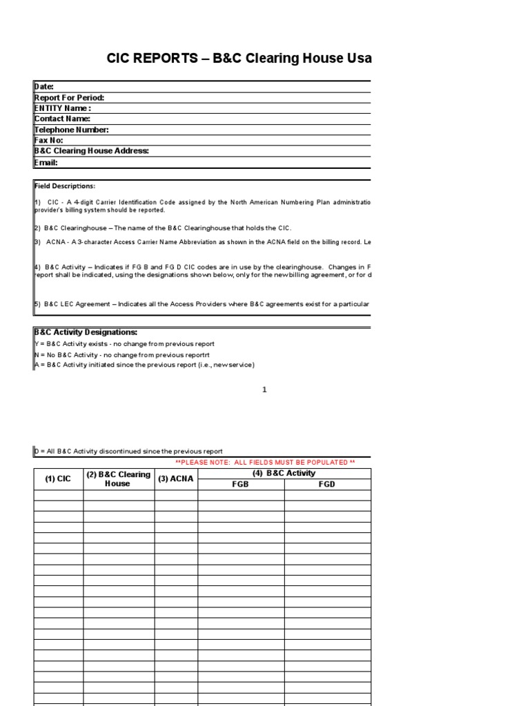 B&C Clearing House Usage Report Form | PDF | Numbers | Encodings