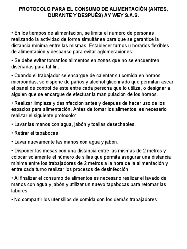 Protocolo para El Consumo de Alimentos | PDF