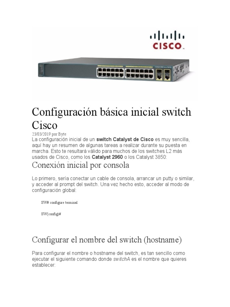 Configuración Básica Inicial Switch Cisco | PDF | Estándares de red | Ciencias de la Computación