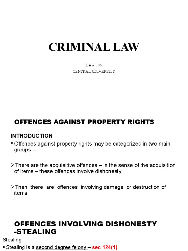Week 9 Nine - Property Offences - Involving Dishonesty | PDF | Theft ...