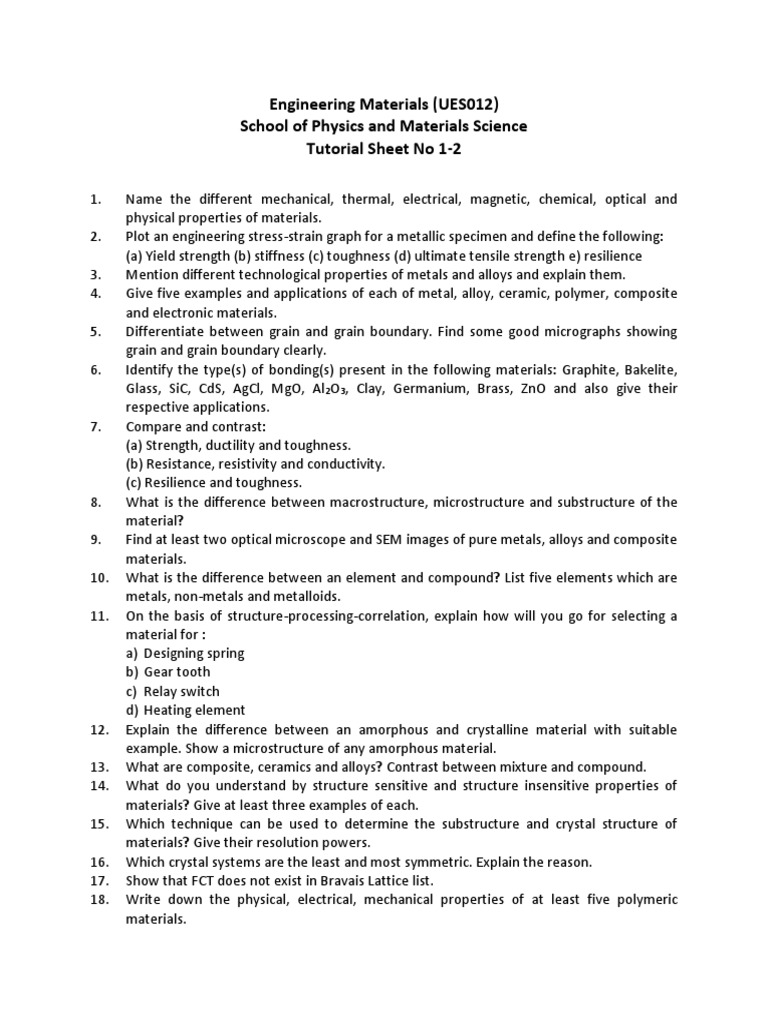 Engineering Materials (UES012) School of Physics and Materials Science ...