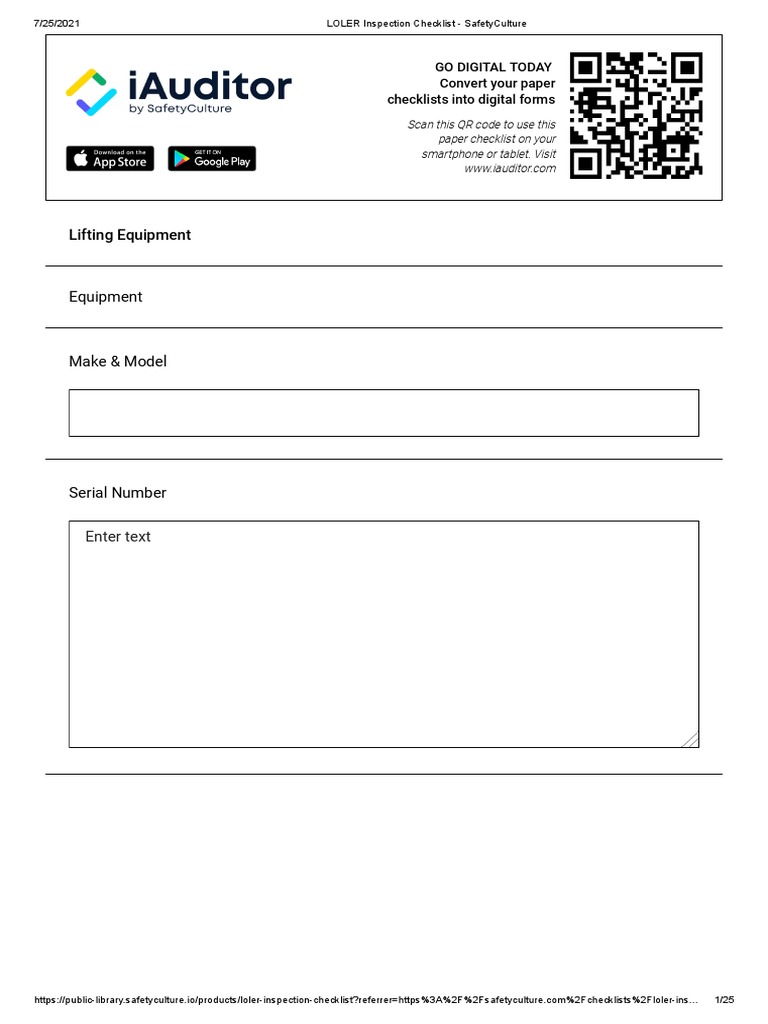 LOLER Inspection Checklist Template | PDF | Safety