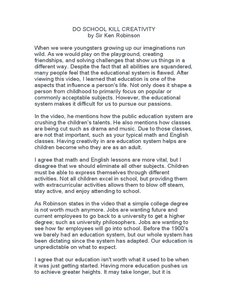 Do School Kill Creativity | PDF | Creativity | Learning
