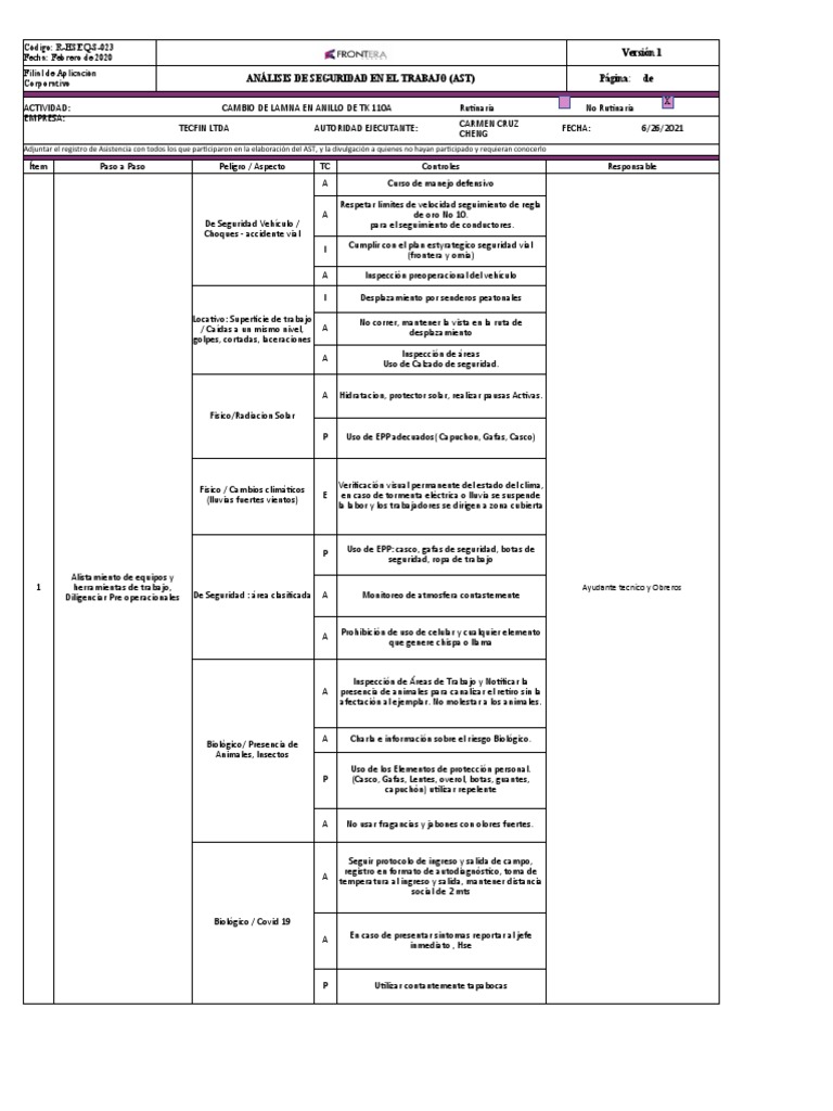 R-HSEQ-S-011 AST Cambio de Lamina en Anillo de TK 110A | PDF