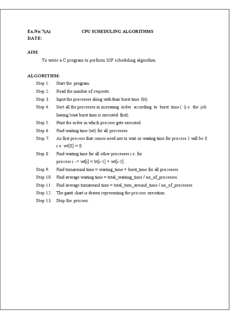 Ex - No:7 (A) Date: Aim:: Cpu Scheduling Algorithms | Download Free PDF | Scheduling (Computing ...