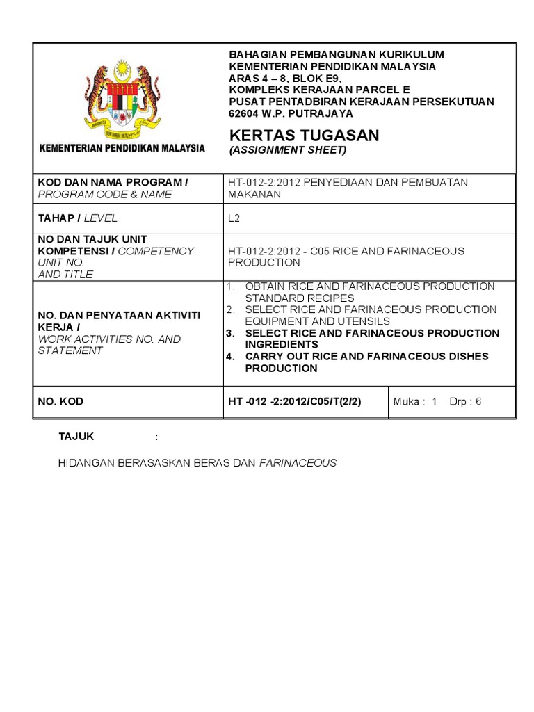 Panduan Penyediaan Hidangan Beras dan Farinaceous | PDF | Sains ...
