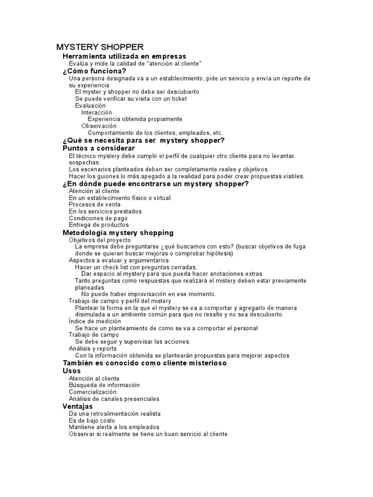 Evaluación de Servicio con Mystery Shopper | PDF | Negocios | Finanzas ...