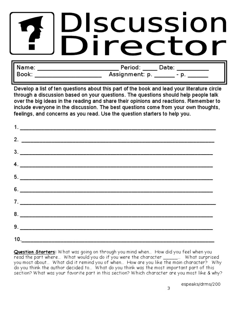Literature Circle Role Sheets | PDF