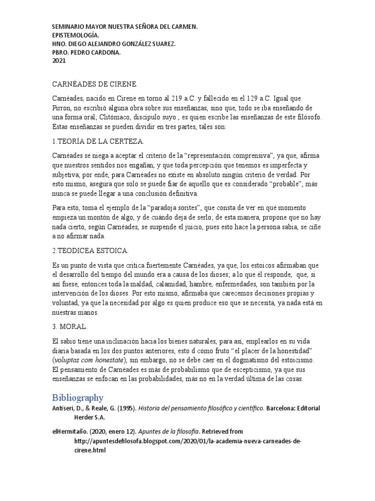 Carnéades de Cirene | PDF | Verdad | Teorías filosóficas
