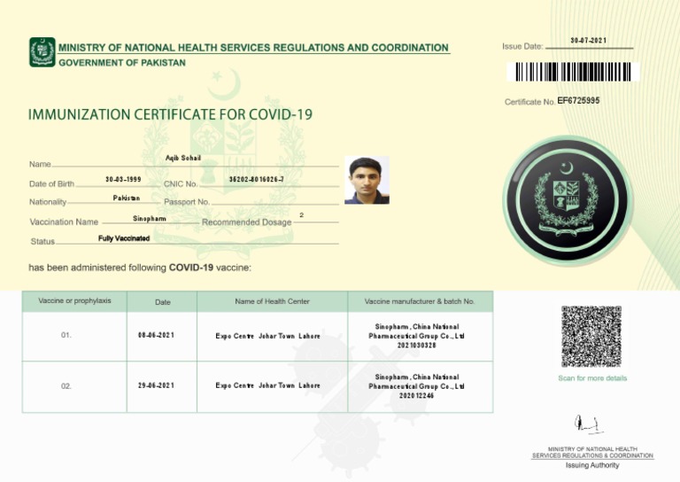 Aqib Covid-19 Certificate | PDF