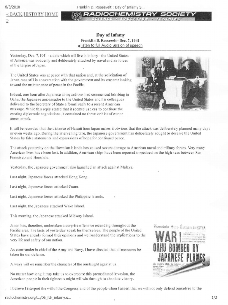 Franklin D. R Day of Infamy | PDF | Empire Of Japan | Japan