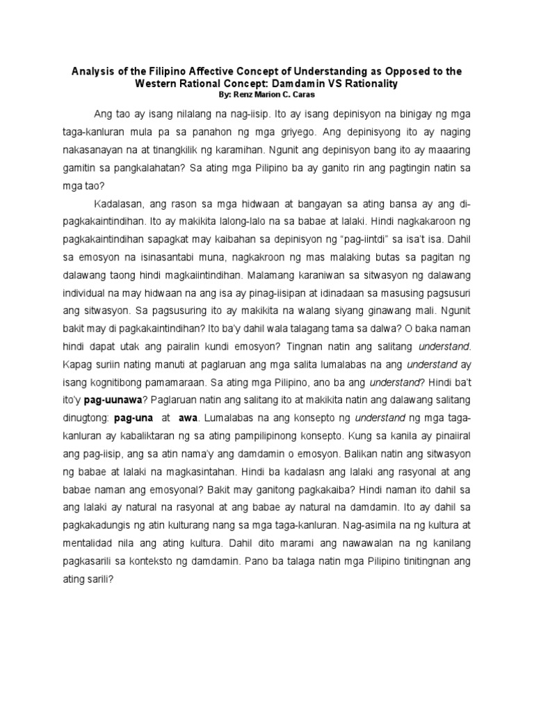 Analysis of The Filipino Affective Concept of Understanding As Opposed ...