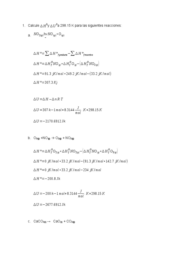 Calcule y A 298.15 K para Las Siguientes Reacciones: A.: 3 (G) (G) 2 (G ...