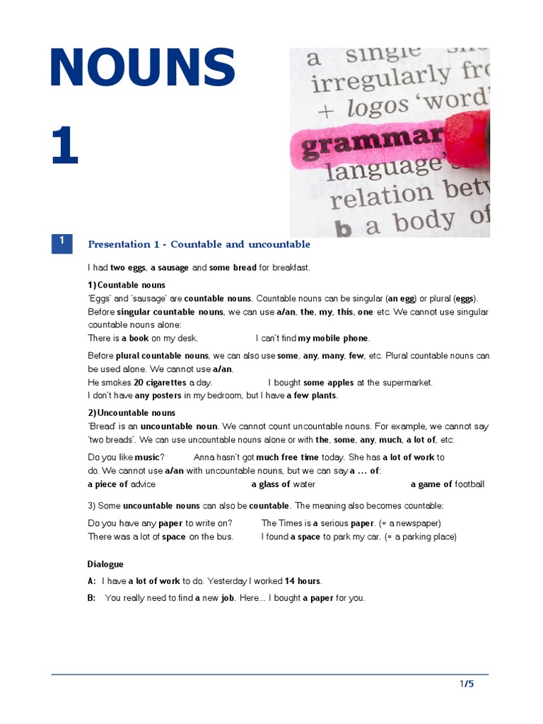 Countable & Uncountable Nouns | PDF | Noun | Plural