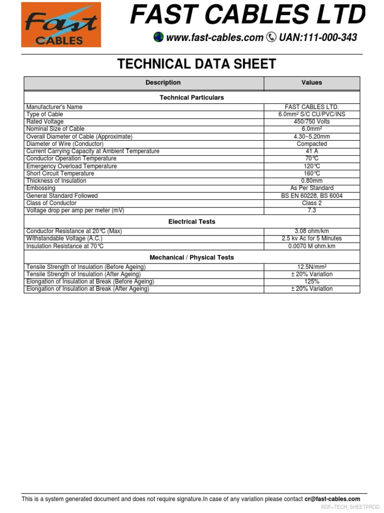 Technical Data Sheet: Description Technical Particulars Values | PDF ...