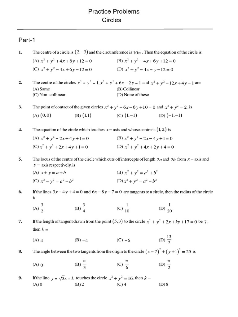 Practice Problems Circles: IIT Pace | PDF | Circle | Ellipse