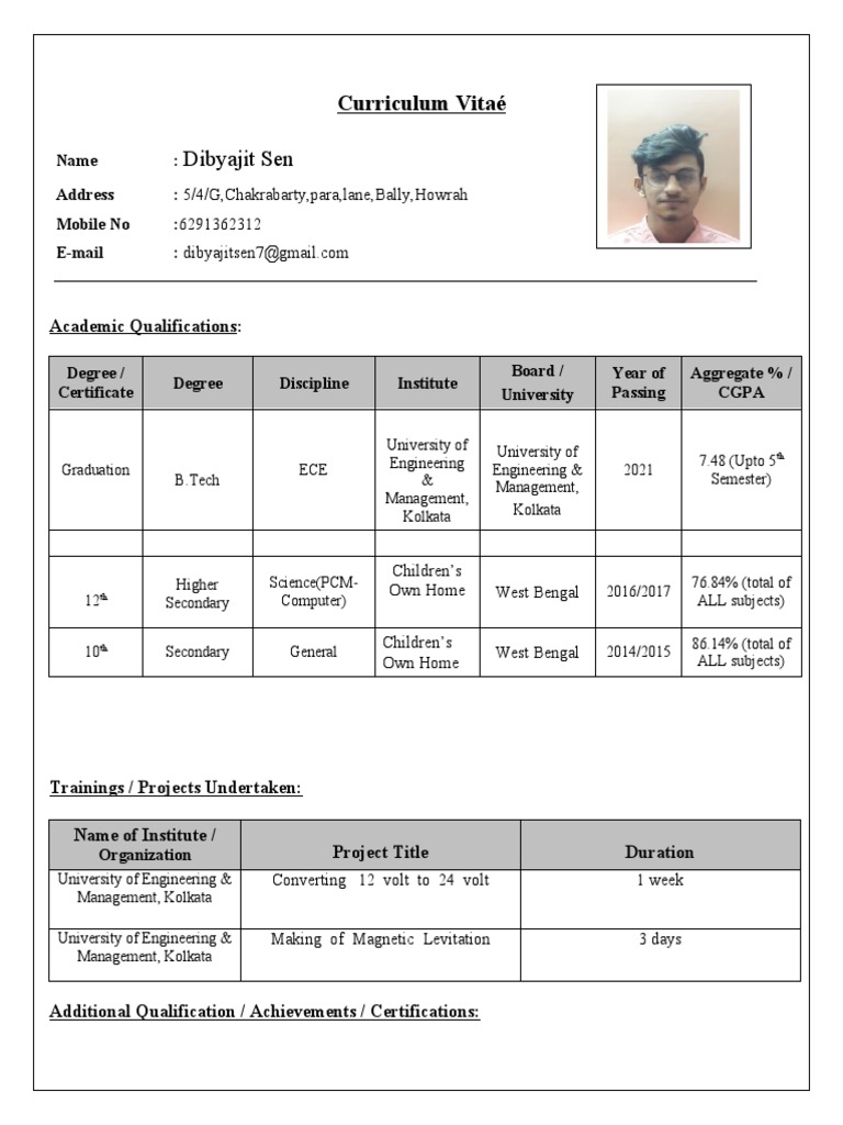 Concise Curriculum Vitae of Dibyajit Sen Highlighting Academic ...