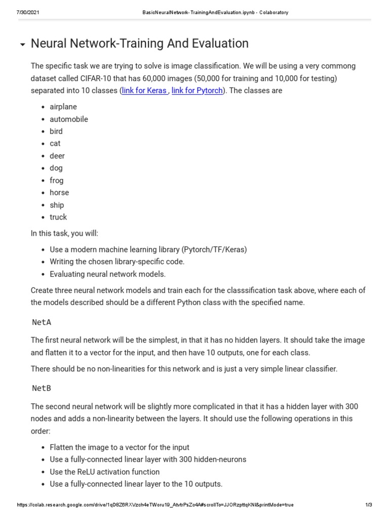 BasicNeuralNetwork TrainingAndEvaluation - Ipynb Colaboratory | PDF ...