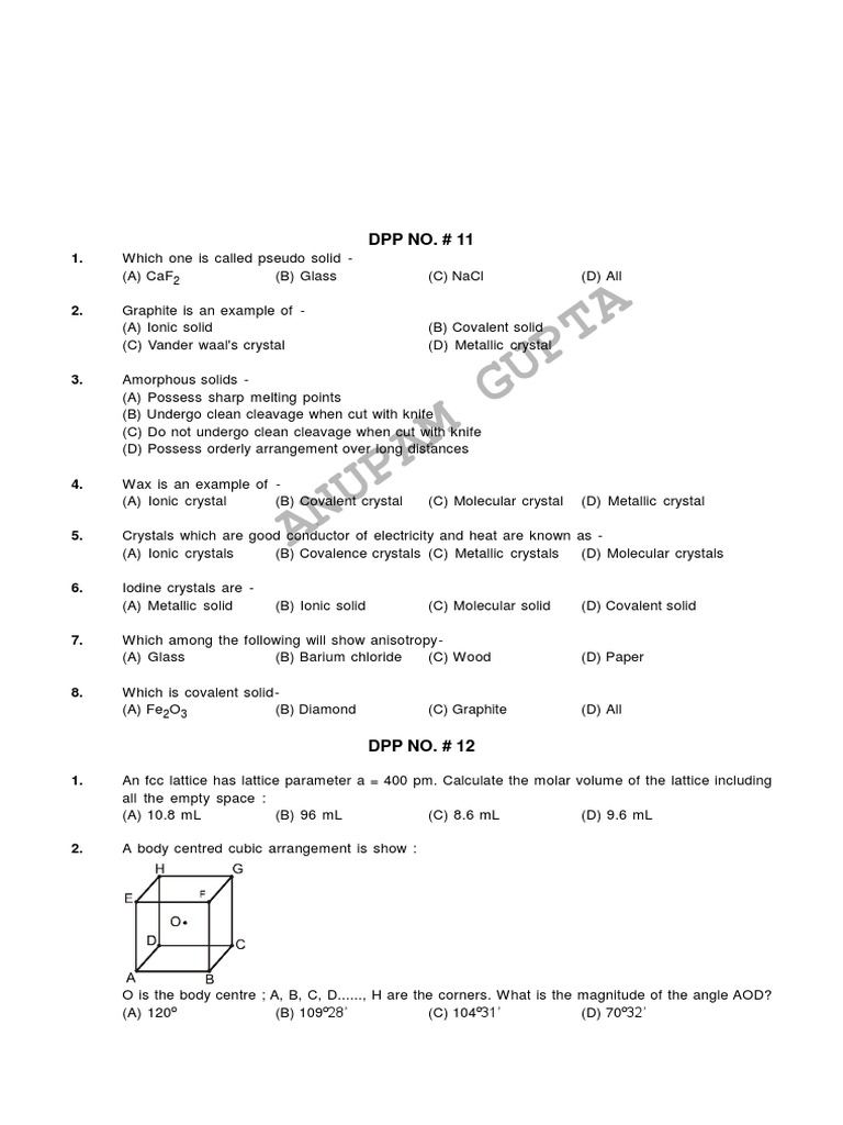 DPP 01 Solid State | PDF | Crystal Structure | Physical Sciences