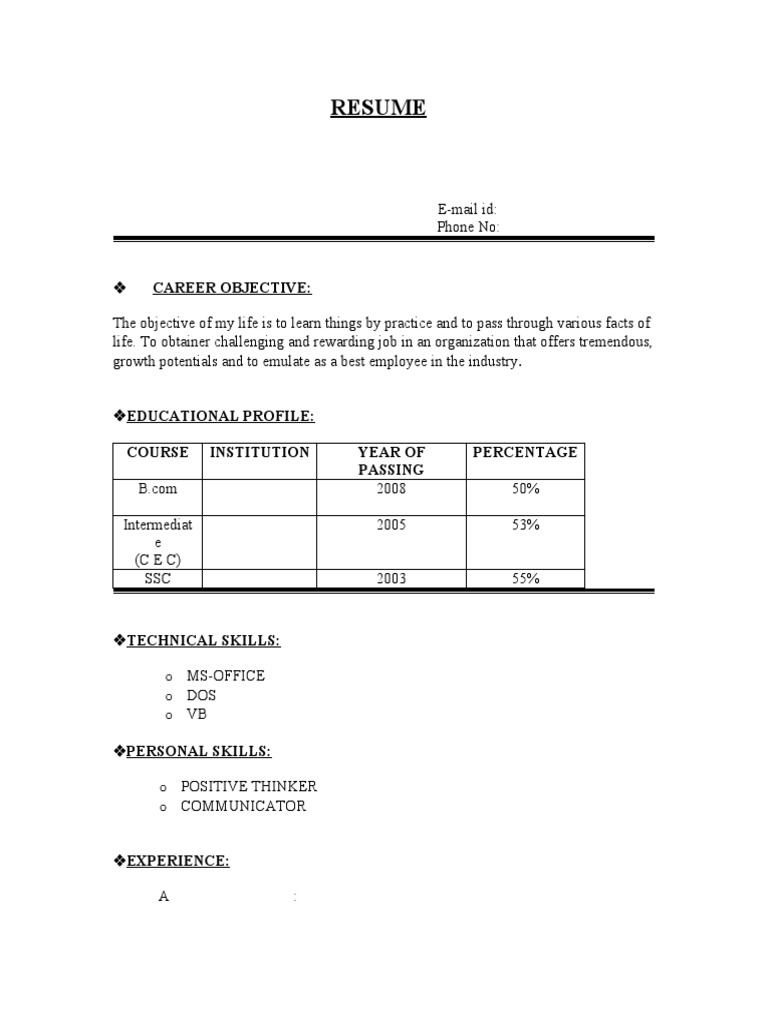 Normal Resume Format for Job Applications | PDF | Career & Growth ...