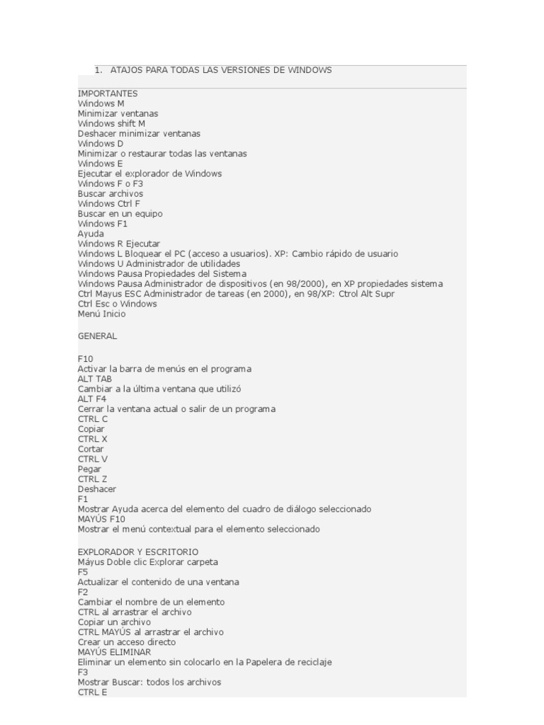 Atajos Esenciales de Teclado en Windows | PDF | Microsoft Windows ...