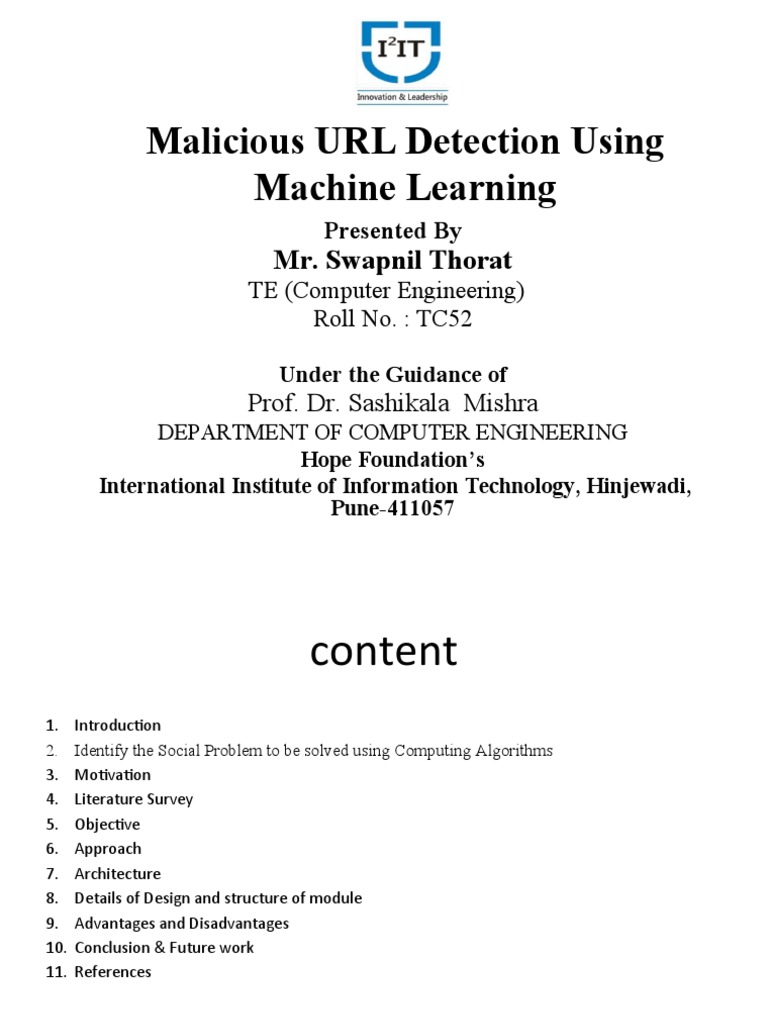 Malicious URL Detection Using Machine Learning: Mr. Swapnil Thorat ...