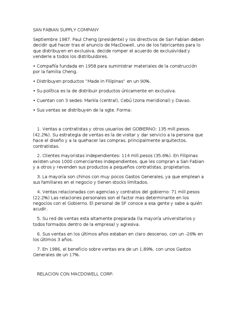 Estrategia de San Fabian ante MacDowell | PDF | Filipinas | Business
