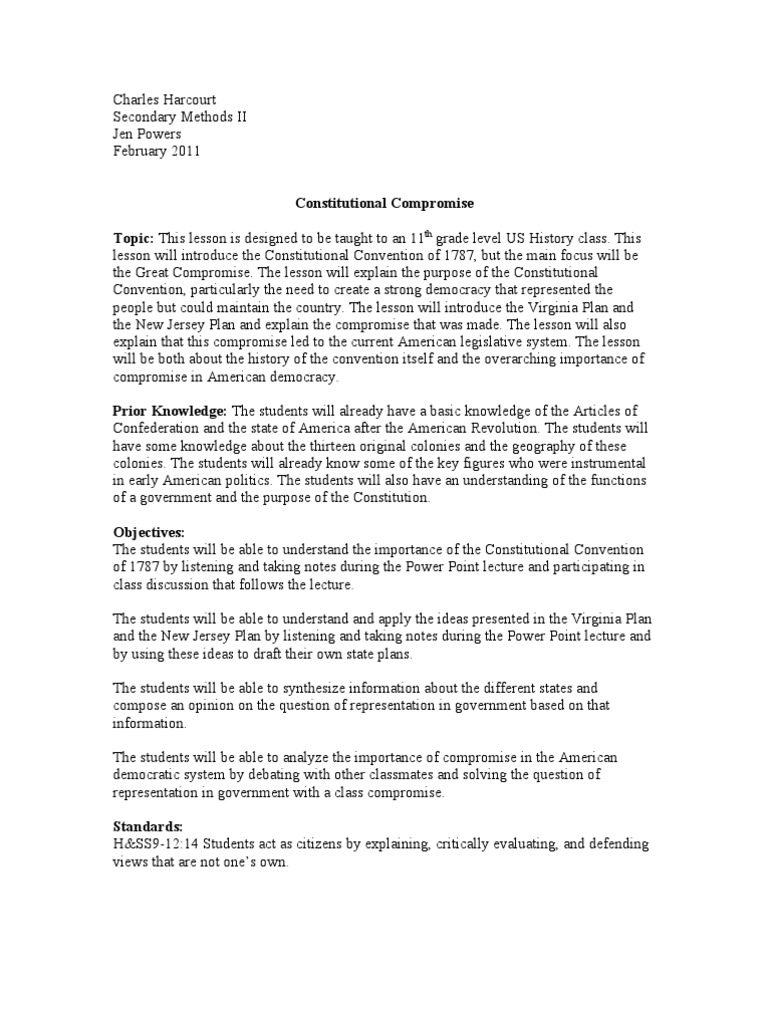 Constitutional Compromise Lesson | PDF | Constitutional Convention ...