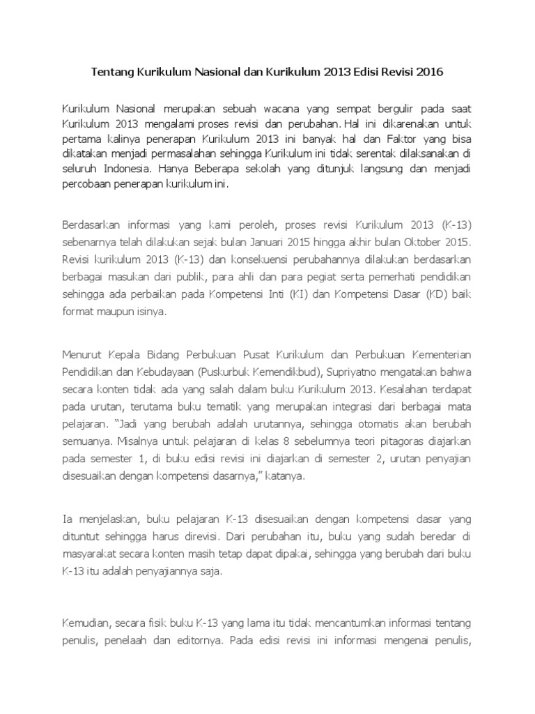 Tentang Kurikulum Nasional Dan Kurikulum 2013 Edisi Revisi 2016 | PDF ...