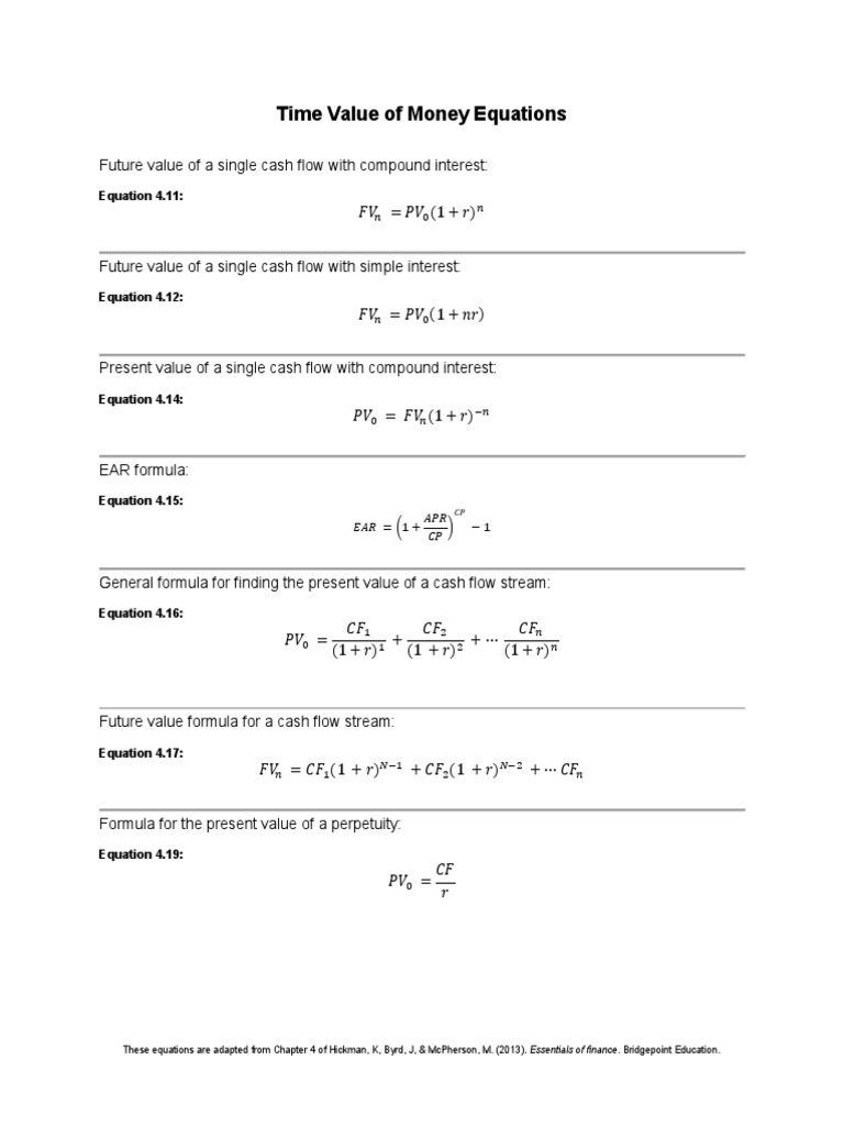 Time Value of Money Equations | PDF