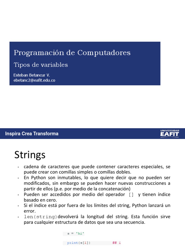 c08 - Tipos de Variables | PDF | Cadena (informática) | Python ...