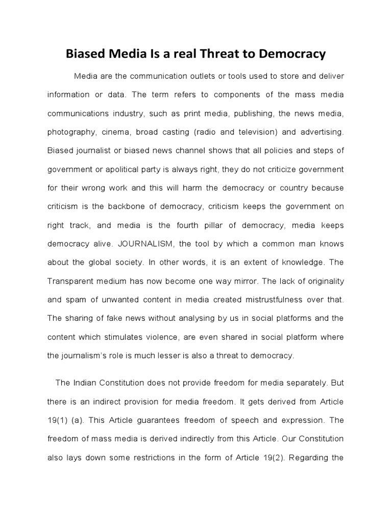 Biased Media Is A Real Threat To Democracy | PDF | Media (Communication ...