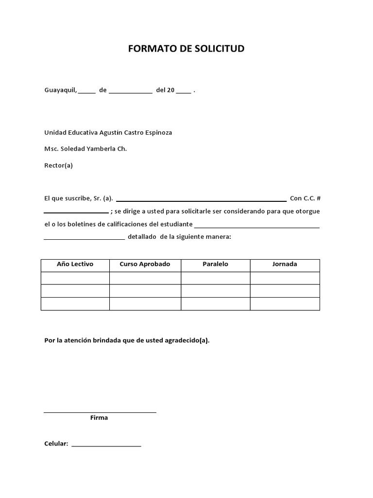 Formato de Solicitud | PDF